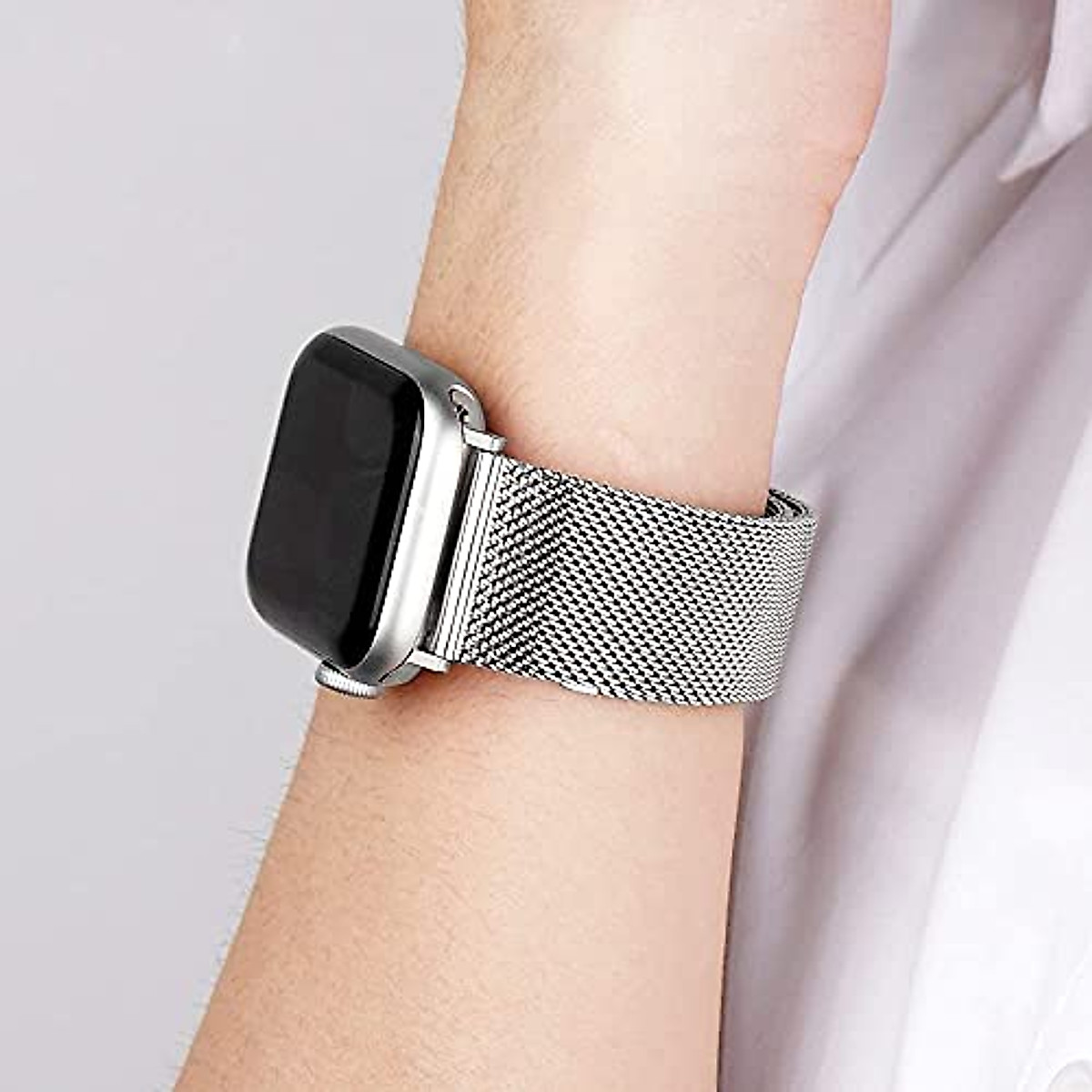 2Pack Magnetic Band Compatible with Apple Watch 38/40/41/42/44/45mm,Steel Mesh Strap Loop Replacement for iWatch SE iWatch Series 8/7/6/5/4/3/2/1 Women Men(Sliver+Champagne gold,38mm 40mm)