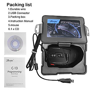 Zelotes C13 Gaming Mouse, AFUNTA LED Optical Gaming Mouse Wired with 13 Programmable Buttons, Compatible with PC Mac Laptop, DPI 1500/2500/4000/7000/10000
