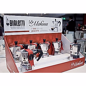 Bialetti Mokina Aluminium 1/2 Cup Coffee Maker, Silver/Black, 13 x 6.5 x 12 cm