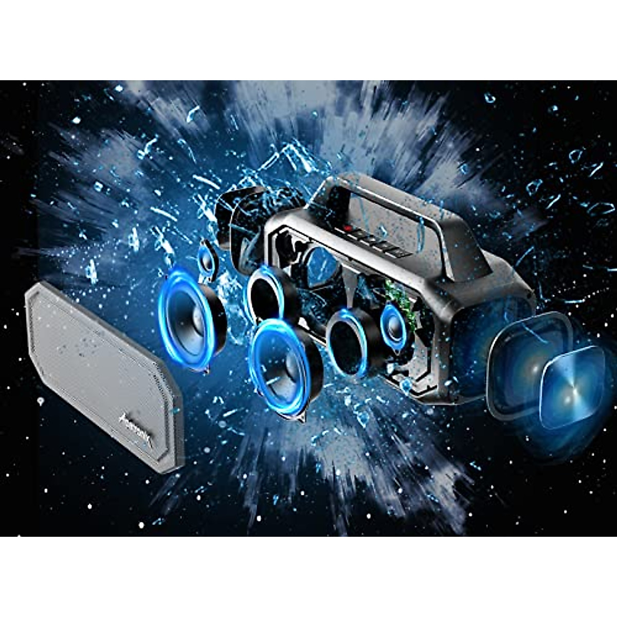 Alpatronix IPX6 Waterproof Stereo Bluetooth Speaker 80W (100W Max), Portable Wireless, 12000mAh Power Bank, Handsfree, Shockproof, TWS, Subwoofer, TF & Flash Card, NFC, AX600, Indoor & Outdoor – Black