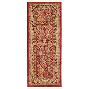 Unique Loom Sahand Collection Border Floral Geometric Area Rug (2' 7" x 6' 7" Runner, Red)