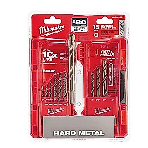 Milwaukee 48-89-2331 15-Piece Cobalt Red Helix Secure Grip Drill Bit Set w/ Hard Plastic Foldout Storage Case