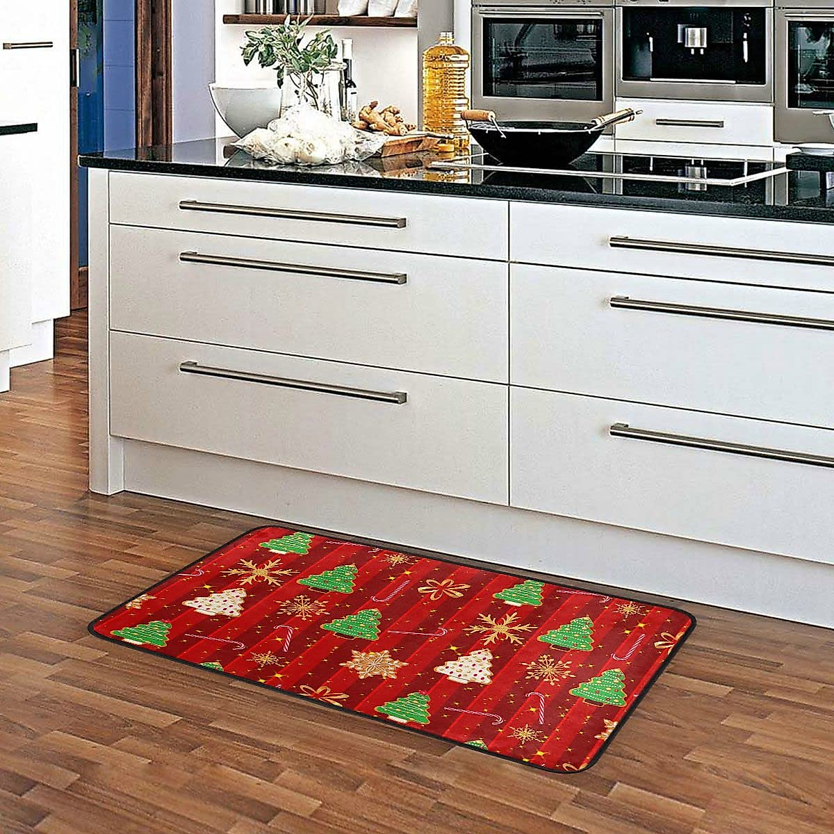 Kitchen Rugs Christmas Snowflakes Golden Tree Design Non-Slip Soft Kitchen Mats Bath Rug Runner Doormats Carpet for Home Decor, 39" X 20"