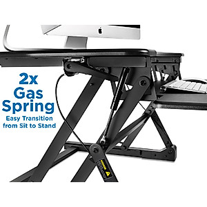 Mount-It! Height Adjustable Standing Desk Converter | 35” Wide Desktop | Sit-Stand Desk with Gas Spring Handle | Stand Up Computer Workstation Fits Dual Monitors | Black (MI-7955)