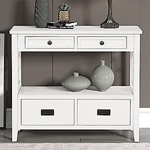 LKTART 36'' Antique White Farmhouse Pine Wood Buffet Sideboard Storage Cabinet with 4 Drawers and 1 Storage Shelf Sideboard Entry Console Table for Living Room Dining Room Kitchen Hallway Entryway