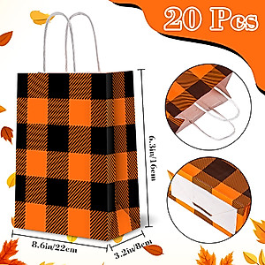 Whaline 20 Pieces Thanksgiving Fall Halloween Paper Bags Orange Black Buffalo Plaid Kraft Party Bags with Handle Party Favor Gift Bag Candy Treat Bag for Autumn Thanksgiving Halloween Wedding