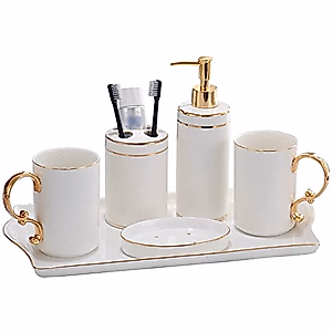 DVTEL Bathroom Five-Piece Set, Wash and Gargle Set, Simple Couple, Brush Teeth, Gargle Cup, Ceramic Bathroom Supplies