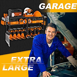 Across-Star Drill Holder Organizer Wall Mount, 3 Layers Hanging Power Tool Organizer, 8 Cordless Drill Storage Rack, Heavy Duty Cordless Tool Organizer Shelf