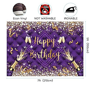 7x5ft Glitter Diamond Headboard Happy Birthday Backdrop Champagne Birthday Photography Background Purple Adult Happy Birthday Party Banner Supplies Photo Booth Props (DLH0D712UU)