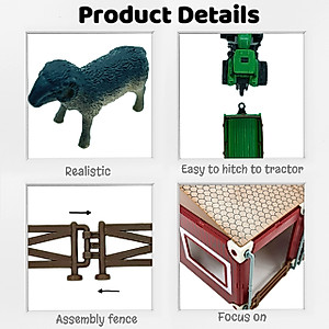 Peagprav Farm Playset Mini Barn Farm Toys 119PCS Plastic Animals Figurines and Fence with Map Figures Farmer Vehicle Truck with Forestry Trailer for 3-12 Years Old Kids Boys Girls Toddlers