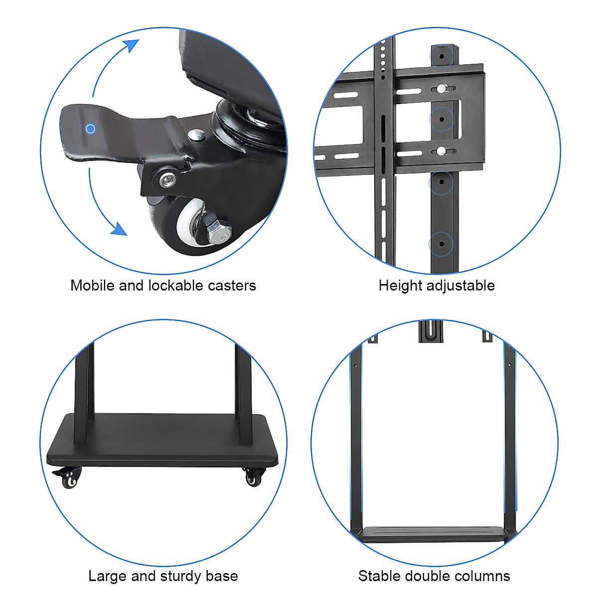 Suptek Mobile TV Cart Floor Stand for 32-70 inch TVs and LED LCD Screens Large Base Height Adjustable (ML1700S)