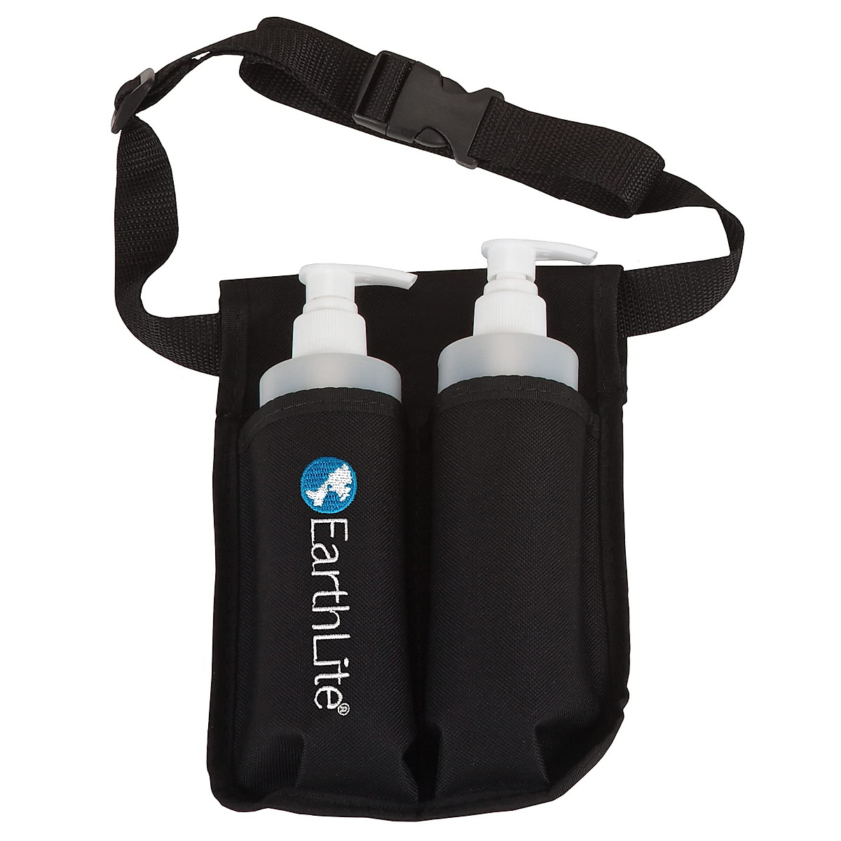EARTHLITE Massage Bottle Double Holster Kit - Incl. 2 Bottles, Heavy Duty Strap, Adjustable for Massage Oil & Massage Lotion (2x 8oz)