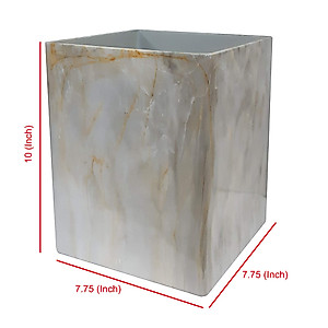 nu steel Stone Hedge Resin Decorative Small Trash Can Wastebasket, Garbage Container Bin for Bathrooms, Powder Rooms, Kitchens, Home Offices, Marble
