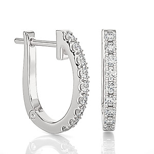 1/2 Carat Diamond Huggie Hoop Earrings for Women in 14k White Gold (H-I, SI2-I1, cttw) with Hinge and Notched Post by Privosa Fine Jewelry