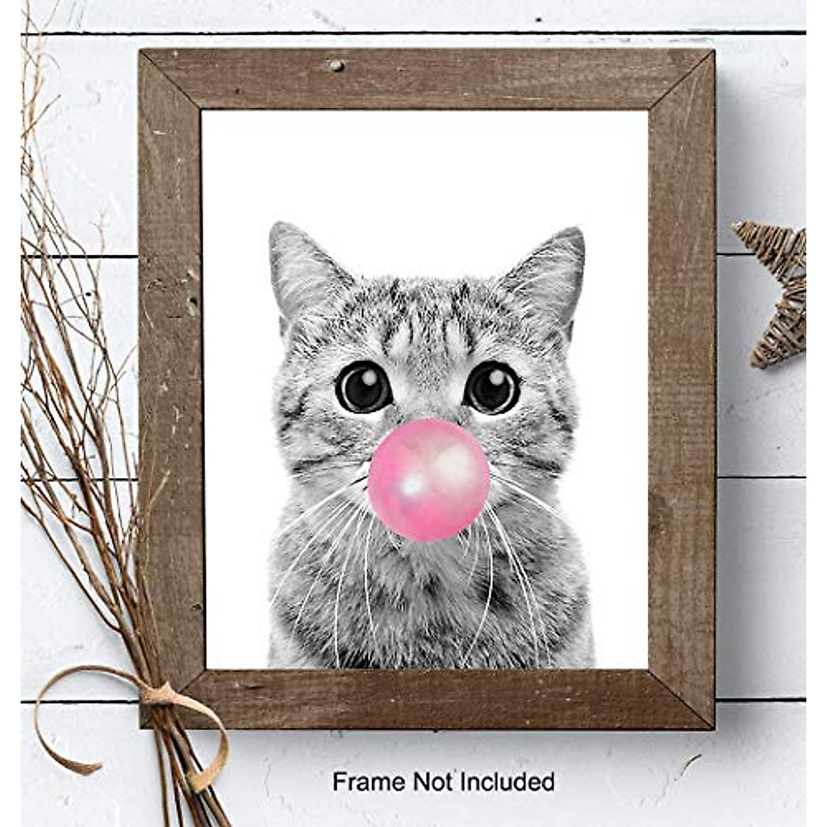 Cat Wall Decor - Tabby Cat - Cute Cat Wall Art - Room Decoration for Girls Bedroom, Kids Room, Living Room, Nursery - Cat Lover Gifts for Women - Adorable Pink Girly Kitty, Pussycat, Kitten Print