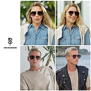 SOJOS Trendy Aviator Polarized Sunglasses for Women Men Retro Shades Classic Metal Sun Glasses SJ1204 Black&Gold/Grey Lens