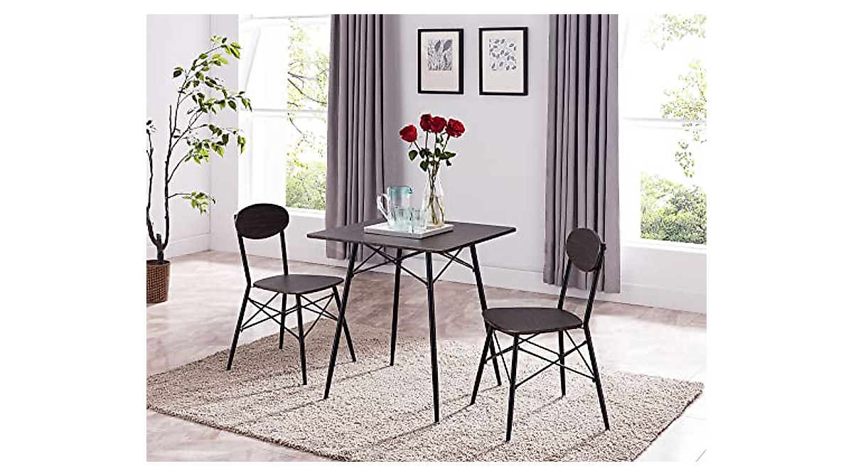 Stylish 3-Piece Dining Set - Modern Black & Walnut