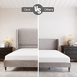 PaPaJet Queen Platform Bed Frame 51.2" High Headboard Linen Tall Upholstered Bed/No Box Spring Required/Wood Slat Support/Easy Assembly Light Grey