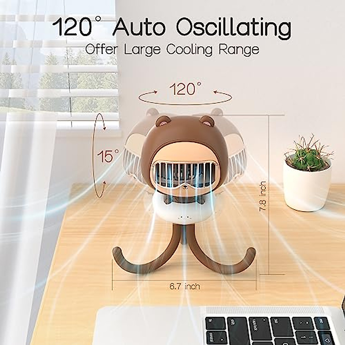 KinYiLO Cute Stroller Fan Clip On for Baby, Portable Baby Stroller Fans Bladeless, 4 Speeds Auto Oscillating, 4000mAh Rechargeable Battery Powered, Flexible Tripod Small Cooling Fan for Crib/Car Seat