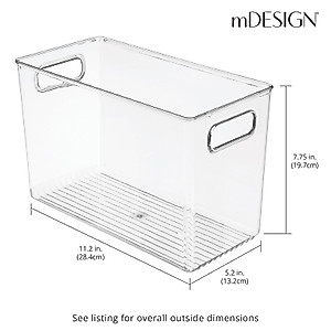 mDesign Plastic Storage Box – Narrow Open-Top Fridge Organiser Tray with Handle – Can Be Used as Fridge Tray, Shelf Box or for Cupboard Storage – Pack of 2 — Clear
