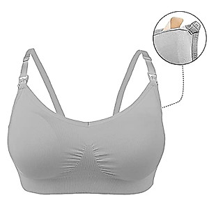 iloveSIA 3PACK Nursing & Pumping Bra All in One Hands Free Pumping Bra Black+Gray+Beige Size L