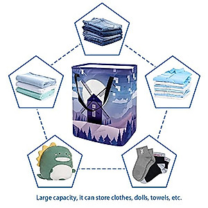 Windmill Purple Laundry Basket Large Cloth Organizer Bag Basket Foldable Laundry Hamper with Handles
