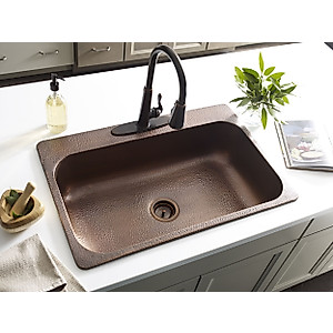 Sinkology SK101-33AC Angelico Drop-In 33-inch 3-Hole Single Bowl Copper Kitchen Sink