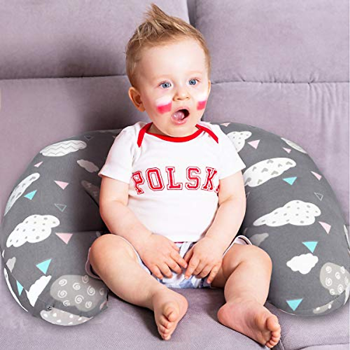 COSMOPLUS Stretchy Nursing Pillow Covers 2 Pack Nursing Pillow Slipcovers for Breastfeeding Moms,Ultra Soft Snug Fits On Infant Nursing Pillow,Clouds Whales