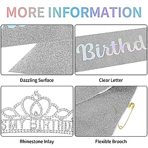 ACO-UINT Birthday Crown for Women, Silver Birthday Headband Birthday Sash It's My Birthday Crown, Birthday Girl Crown Birthday Tiara Birthday Decorations Birthday Gifts