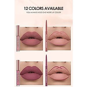 URQT 12pcs Lip Liner and Lipstick Makeup Set, 6 Velvety Matte Liquid Lipsticks + 6 Matching Smooth Lip Liner One Step Lips Makeup Kits Waterproof Long Lasting Matte Lipstick Gift Set