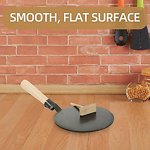 1 Set Nonstick Crepe Pan with Spreader Cast Iron Dosa Pan Pancake Flat Skillet Griddle with Wooden Handle for Roti Egg Omelet Tortilla