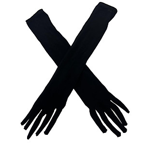 KKmeter Women's Seamless Nylon Mesh Ultra-thin Sheer Opera Length Glove Mittens (Black)