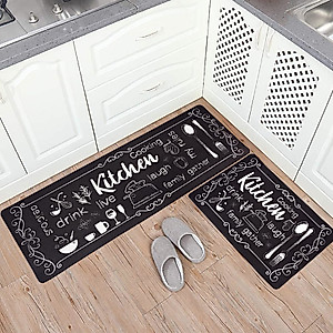 FRAMICS Kitchen Rugs and Mats Cushioned Anti-Fatigue Kitchen Rug, Waterproof Non-Slip Kitchen Mats and Rugs, Dark Brown Memory Foam Kitchen Floor Mat for Home Office Laundry, 17 x 47 + 17 x 30 Inch