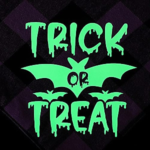 Glow in The Dark Halloween Dog Bandana Scarf, 2 Pack Holiday Fall Dog Bandanas Plaid Triangle Reversible Scarves Bibs for Small Medium Large Dogs Pets