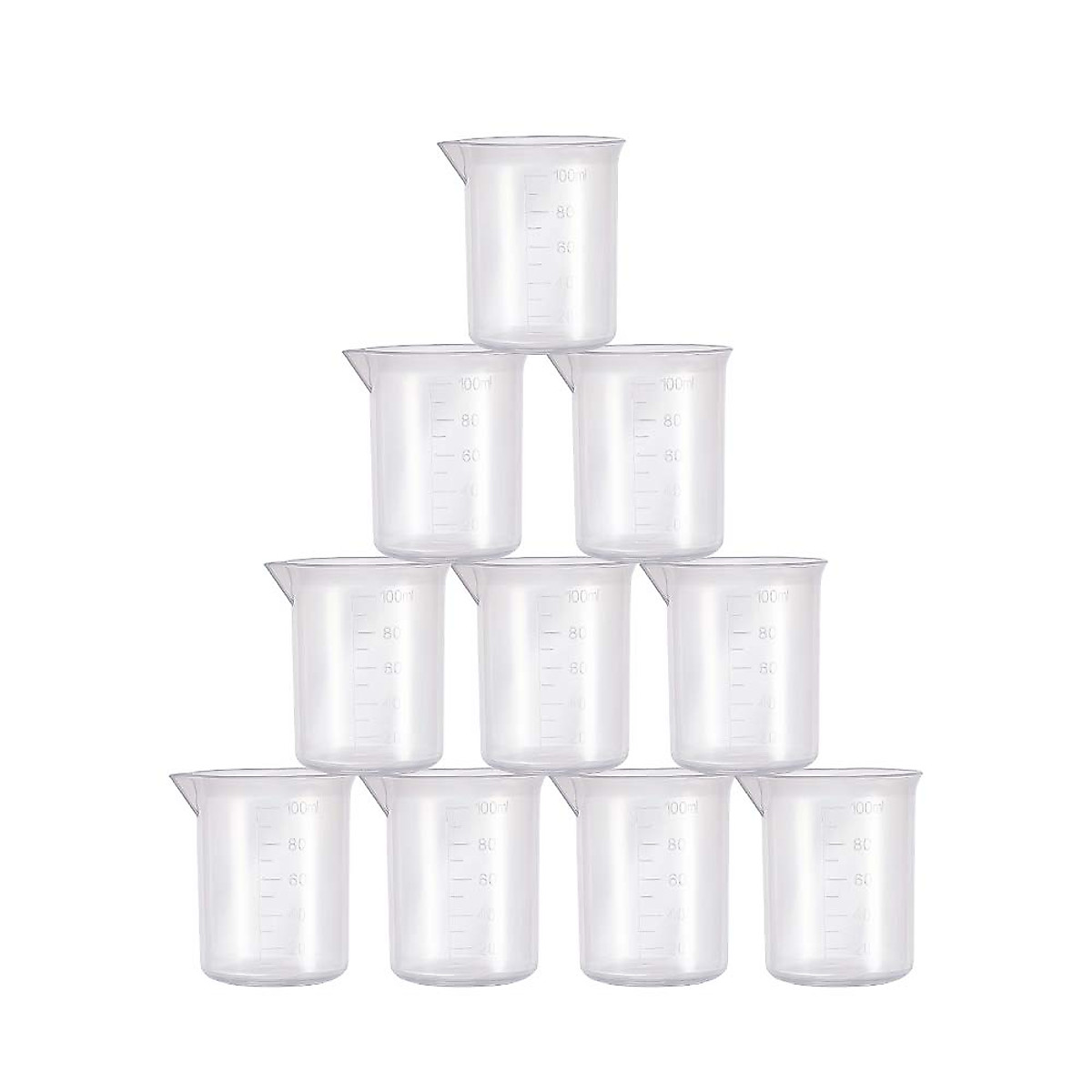 Othmro 10Pcs 100ml Plastic Graduated Cups Measuring Cups PP Plastic Graduated Beaker Clear Scale Cups Liquid Measuring Mixing Cups Graduated Plastic Measuring Cups for Lab Kitchen Liquids Transparent