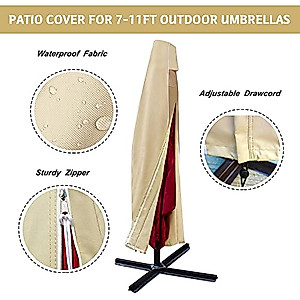 GERYMU Umbrella Covers for Outdoor Umbrellas Patio Umbrella Cover Large Cantilever Umbrella Covers 600D Waterproof and Dustproof Patio Umbrella Cover for 7-11 Feet Offset Outdoor Umbrellas Khaki