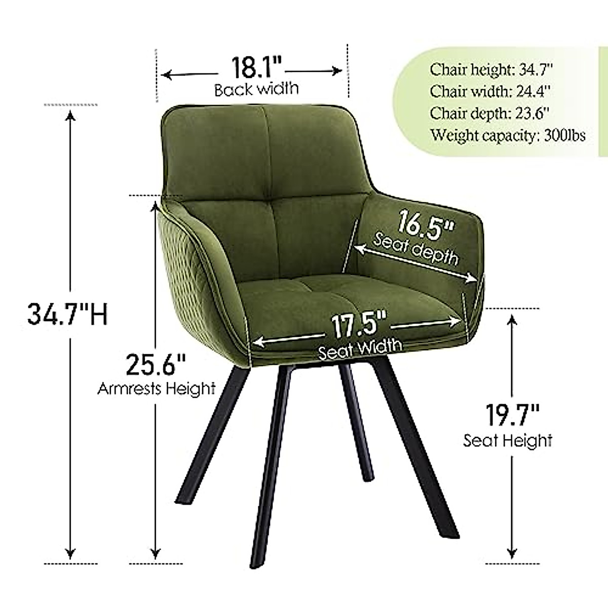 ONEVOG Olive Green Swivel Office Chair, Aesthetic Desk Chair with Upholstered Back Support, Velvet Cozy Task Chair for Computer, Home, Apartment, Office, Dressing Room