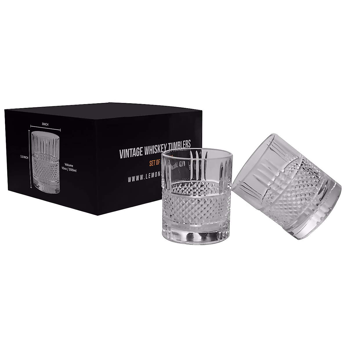 LEMONSODA Premium Double Rocks Vintage Whiskey Tumblers - Uniquely Designed Vintage Style Glass - Gifts for Whiskey Lovers/Men/Dads/Husbands (Set of 4)