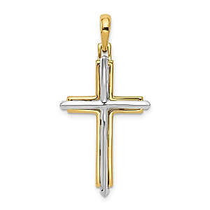 Sonia Jewels 14k Yellow and White Gold Two Tone Unique Cross Pendant Charm - 35mm x 18mm
