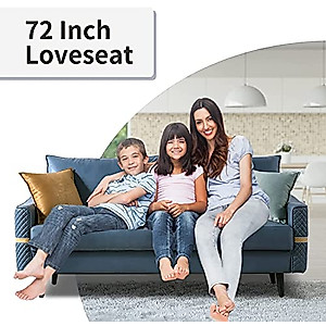 gefayluo Faux Leather Sofa Couch, Mid-Century 72 Inch 2 Seater Leather Couch Loveseat Large Classic Living Room Sofa, Deep Seated Leather Sofa with Solid Wood Legs for Bedroom Office Apartment (Blue)