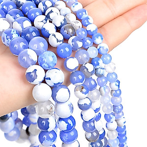 NHBT YU 6/8/10mm Natural Stone White Blue Fire Agate Round Beads Loose Spacer Bead for Jewelry Making DIY Accessories T87 (Color : H8611, Item Diameter : 6mm)