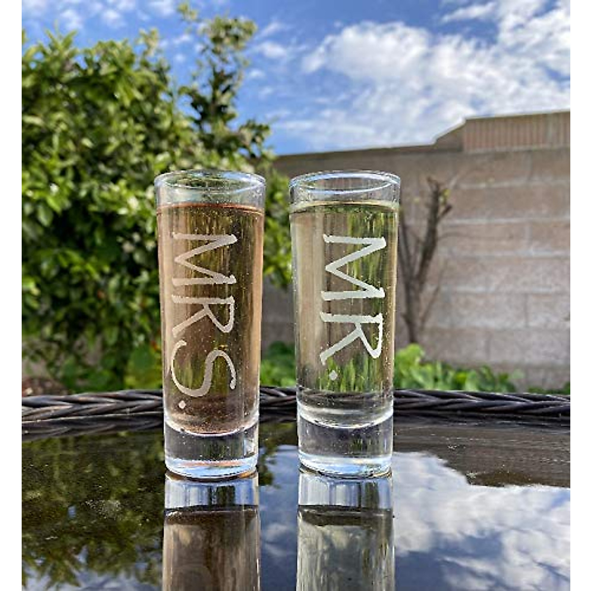 Alankathy Mugs 2 oz tall shot glass wedding married set (MR MRS)