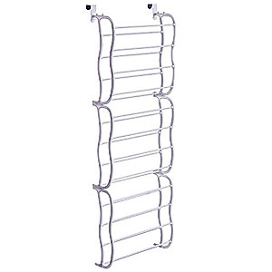 Fancy Buying 36-Pair Shoes Over The Door Rack Holder - Fold Up Non Slip Bars Shoe Rack Multifunction Combination- White