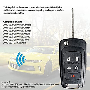 5 Buttons Flip Car Key Fob fits for GMC Terrain Chevy Camaro Equinox 2010-2018/Chevy Cruze 2011-2016/ Chevy Malibu 2014-2016/ Buick Lacrosse Regal 2010-2016 Replacement for P/N: OHT01060512 Pack of 1