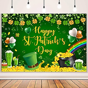 AIBIIN Happy St.Patrick's Day Decorations St.Patrick's Day Banner Backdrop Green Shamrock Photo Background St.Patricks Day Green Backdrop Beer Green Leaf Cover Banner Vinyl 7x5ft