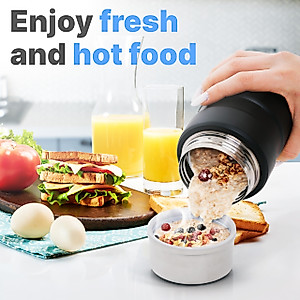 Earth&ME Stainless Steel Thermo For Hot Food 17OZ with Folding Spoon, Vacuum Insulated Food Container, Soup Thermo with Wide Mouth, Insulated Food Jar for Hot & Cold Food, Matte Black