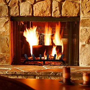 Fireplace Grate 17 Inch Solid Round Steel 3/4" Bar Heavy Duty Firewood Stove Log Holder Rack Grates Wrought Cast Iron Indoor Outdoor Camping Chimney Hearth Wood Burning Fireplace Accessories Tools