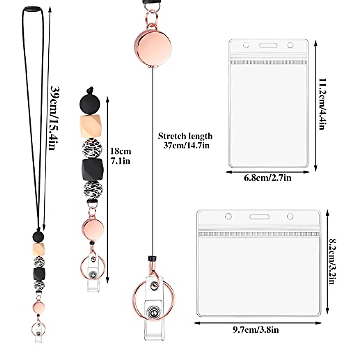 9 in 3 Set Retractable Lanyard for ID Badges, Teacher Lanyard with ID Holder Beaded Lanyards for Women
