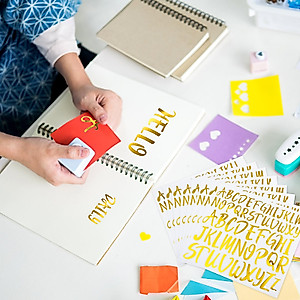 TaoBary 8 Sheets Alphabet Stickers Self Adhesive Vinyl Letter Stickers Calligraphy Letter Stickers for Mailbox, Signs, Window, Door, Cars, Trucks, Home, Business, Address Number(Gold,1'', 1.5'')