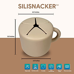 BraveJusticeKidsCo. | SiliSnacker™ Snack Cup | Silicone Snack Container | Toddler and Baby Snack Catcher (Latte)